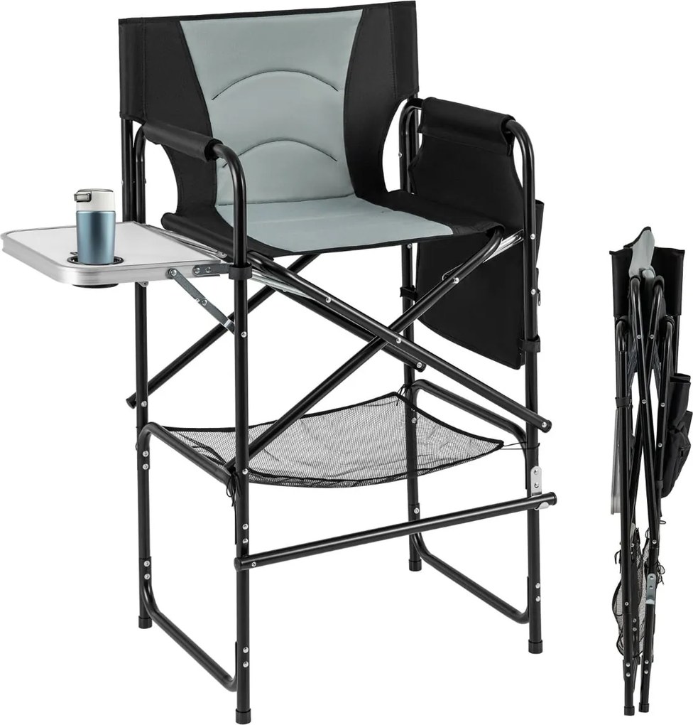 Costway Camping Chair Skládací vysoká skládací židle s bočním stolkem