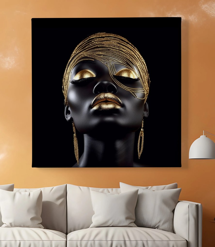 Obraz na plátně - Afričanka Eshe lesklé zlato FeelHappy.cz Velikost obrazu: 80 x 80 cm