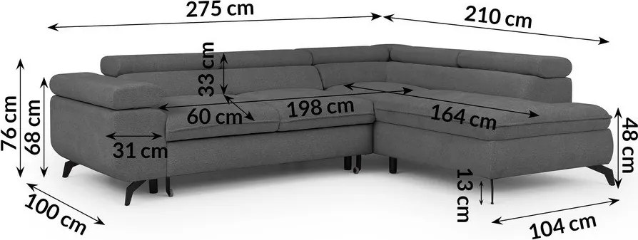 Šedá žinylková rohová pohovka (pravý roh/do L) Marbeya – Ropez