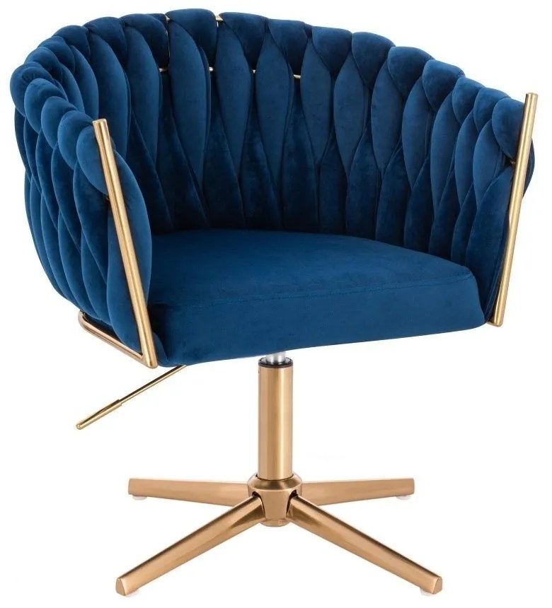 LuxuryForm DESIGN Otočná židle NORDEN VELUR na zlatém kříži - modrá