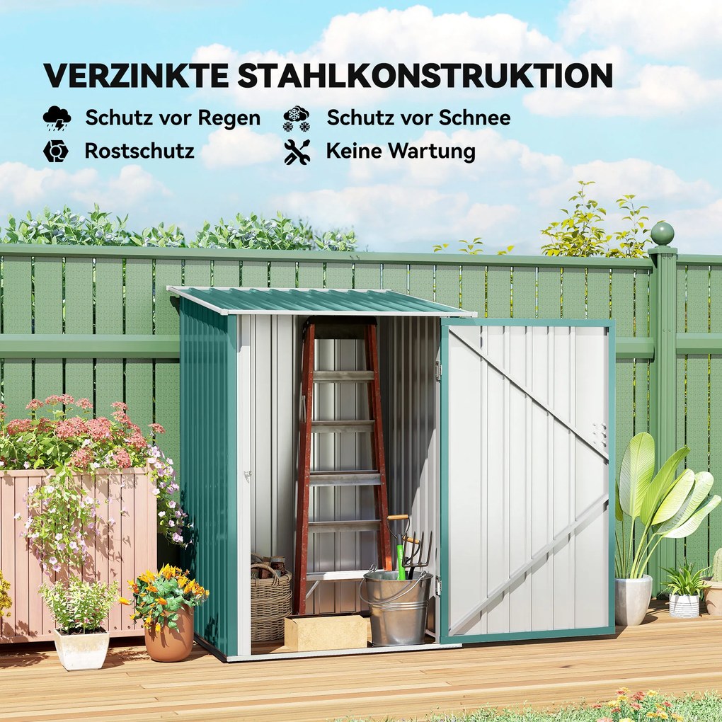 Zahradní kůlna Outsunny 0,92 m² 100x103x160 cm - Kovová kůlna se 1 dveřmi a zámkem na nářadí pro terasu