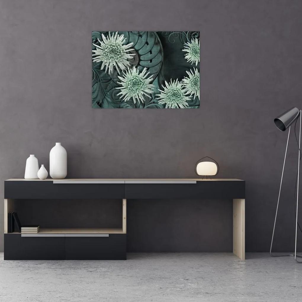 Skleněný obraz - Zelené květy (70x50 cm)
