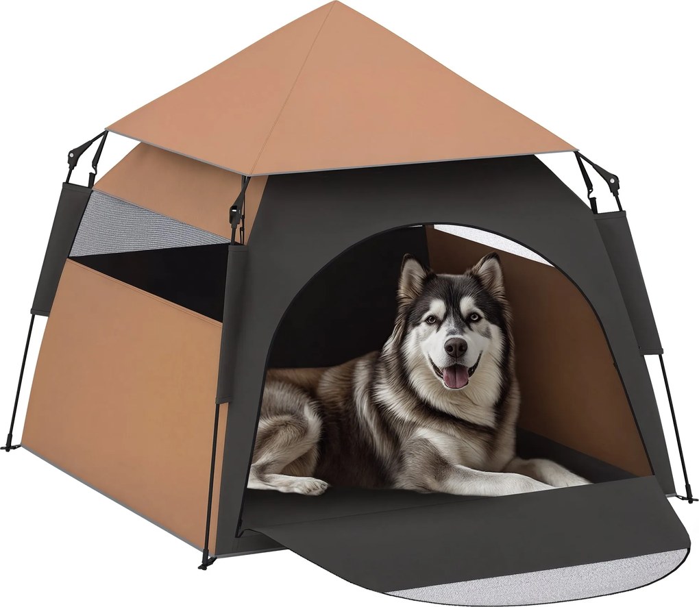 PawHut Stan pro domácí zvířata, Stan pro psy, Kočičí dům na venkovní použití, Psí bouda s moskytiérou, Psí tipi s nosící taškou, Slunečník do zahrady
