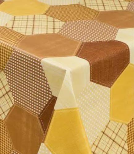 Ubrus metráž geometrický vzor hnědo-žlutý