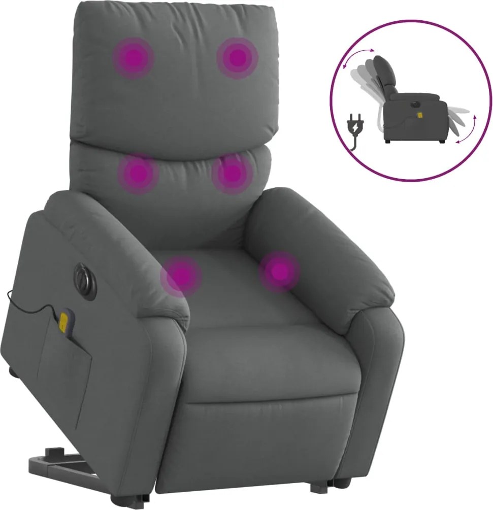 Elektrické zvedací masážní polohovací křeslo tmavě šedé textil 3204861