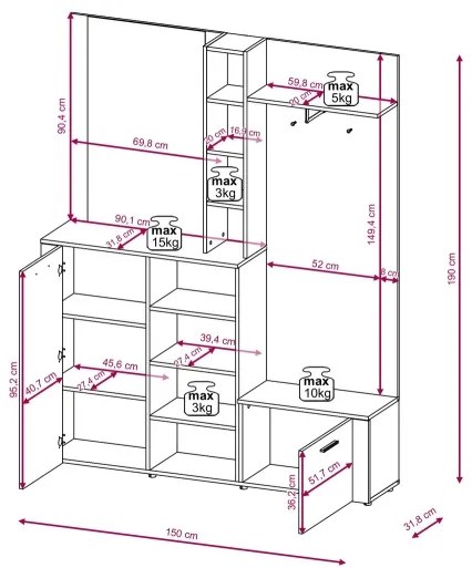 Předsíňová stěna se zrcadlem KEVIN hnědá/černá