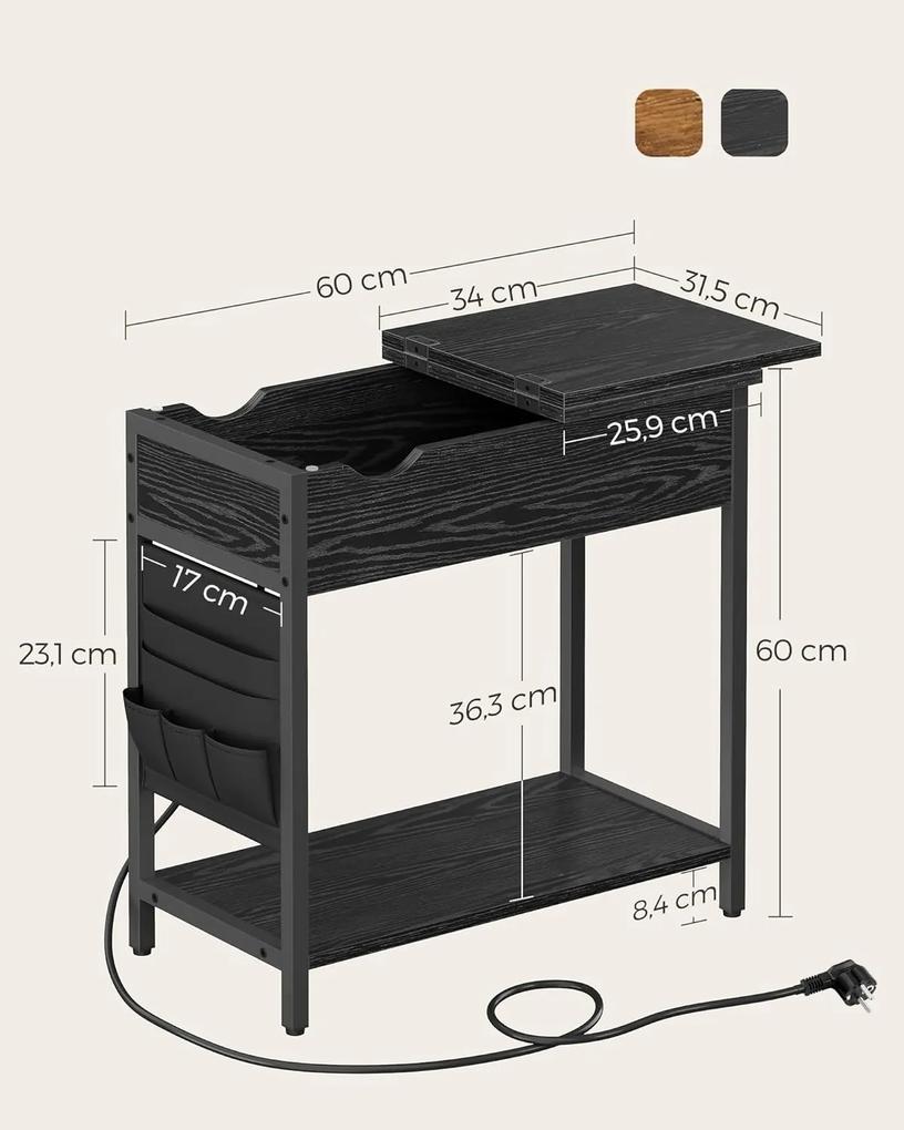 Odkládací stolek Vasagle Laurin s USB porty černý