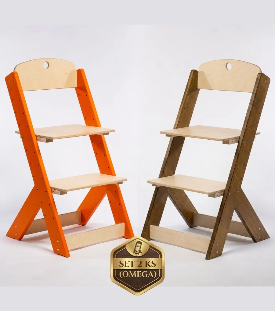 Lucas Wood Style - rostoucí židle OMEGA III zvýhodněný set 2 ks - oranžová +  kaštan