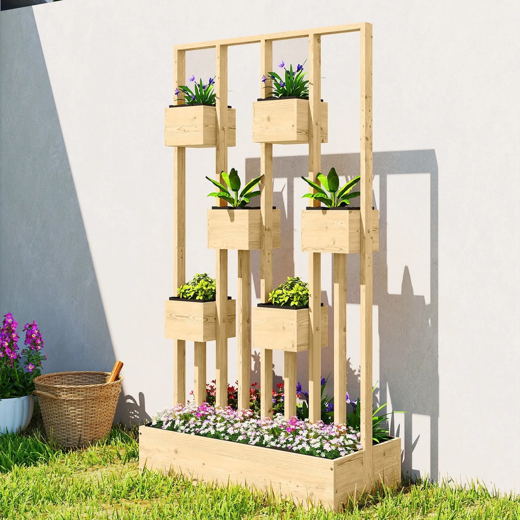 Outsunny dřevěný vyvýšený truhlík s mřížkou, 90 × 45 × 170 cm — pro popínavé rostliny, balkon a terasu