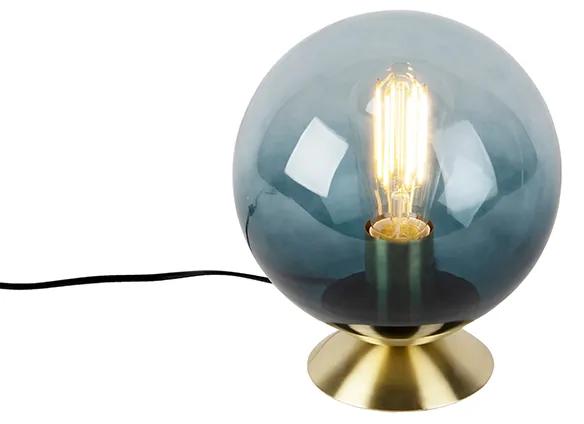 Art deco stolní lampa mosaz s modrým sklem - Pallon