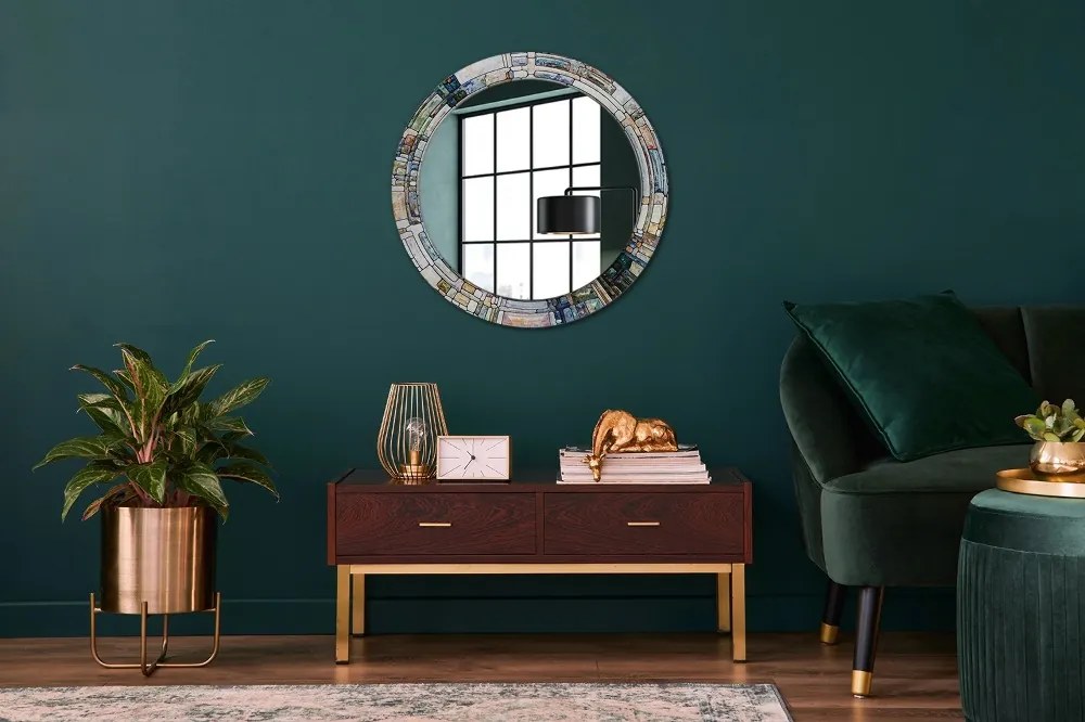 Kulaté dekorativní zrcadlo Abstraktní okno vitráže fi 70 cm