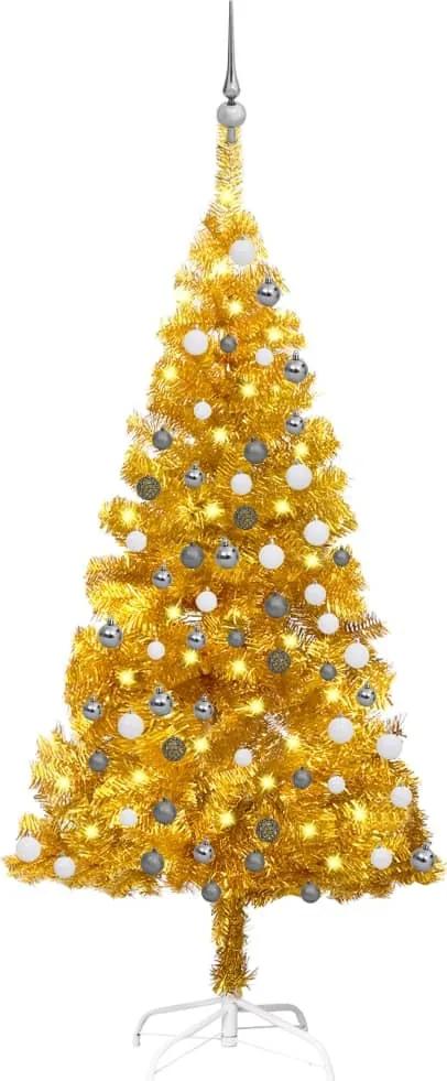 vidaXL Umělý vánoční stromek s LED a sadou koulí 150 cm PET [3077584] Barva: modrá a šedá