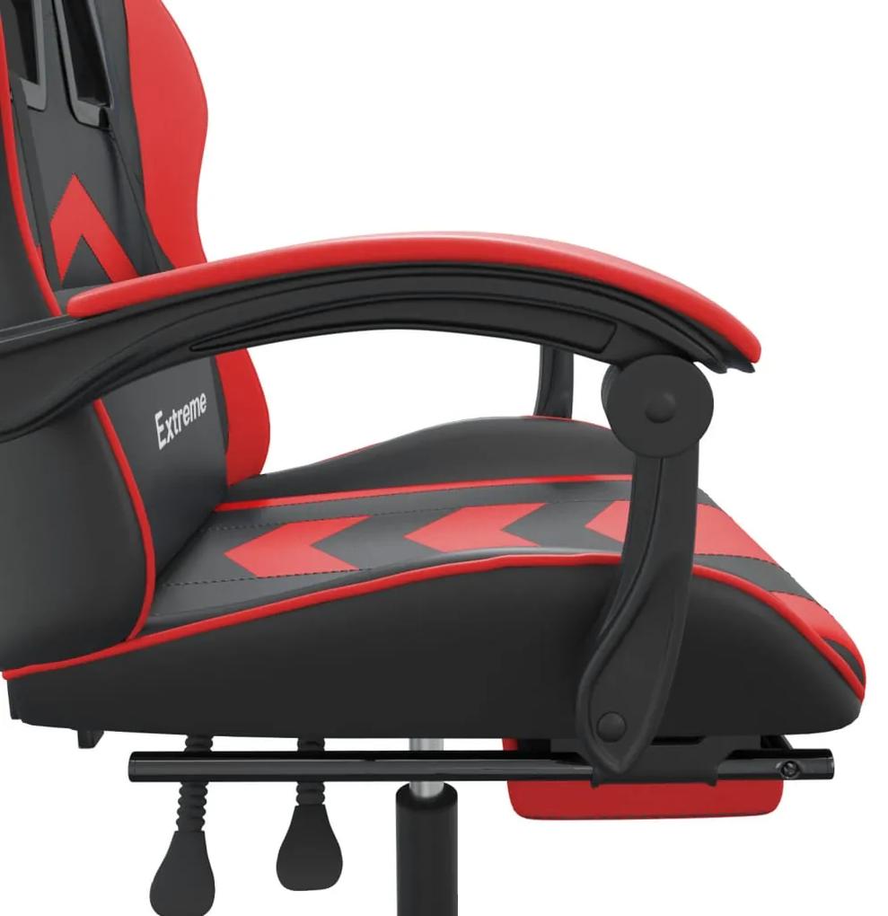 Otočná herní židle s podnožkou černá a červená umělá kůže,  349604