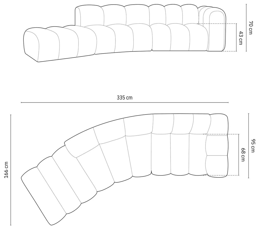 MUZZA Pětimístná pohovka pauline pravá 335 cm samet šedá