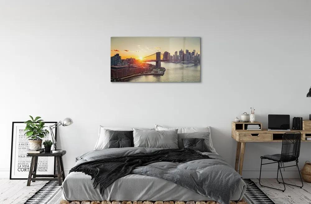 Obraz na skle Bridge river svítání 100x50 cm