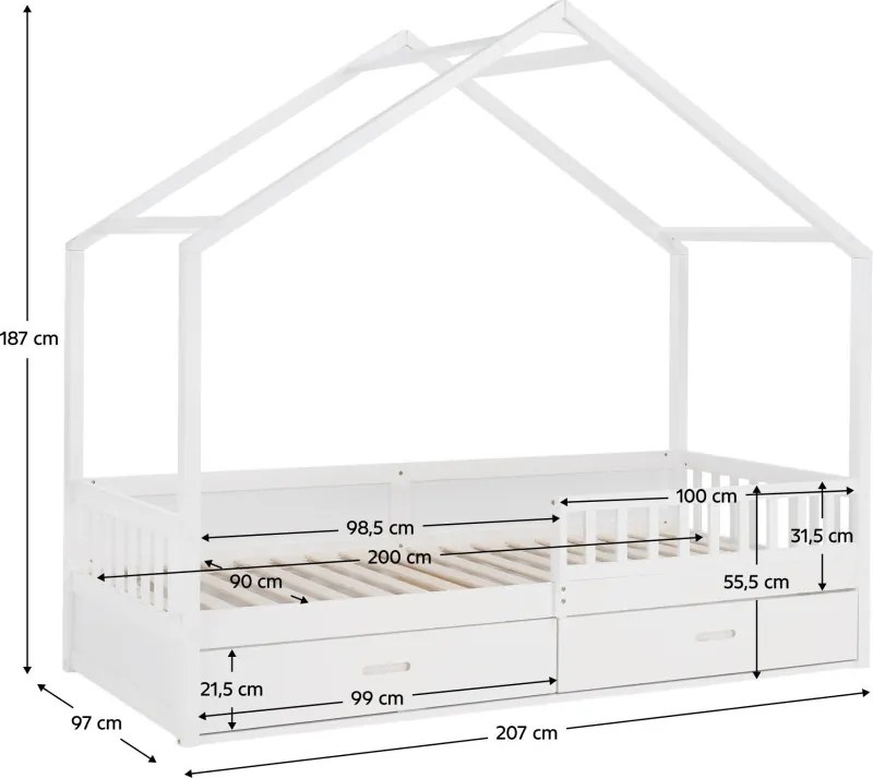 Postel Montessori BIANKA 90x200, masiv bílá Kondela 0000396817