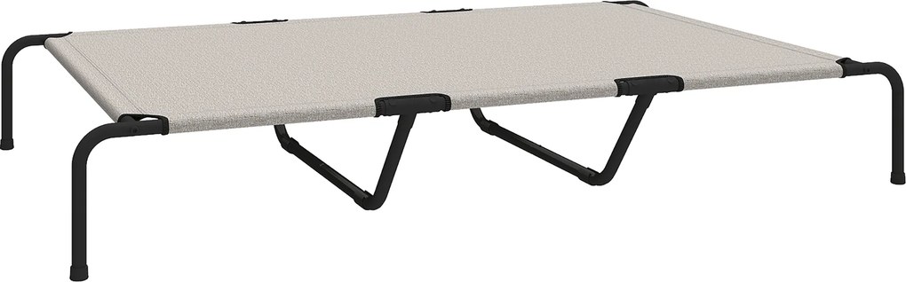 PawHut Venkovní pelíšek pro psy, vyvýšený pelíšek pro velké psy, s ocelovým rámem, prodyšná síťovina, 152x94x23 cm, béžová barva