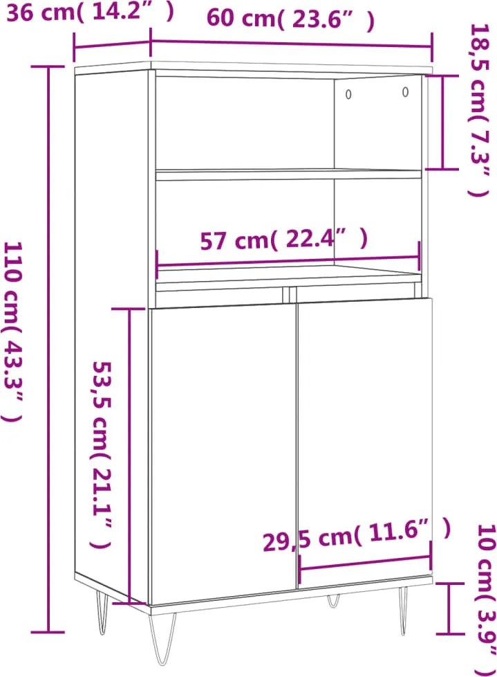 vidaXL Skříň highboard 60 x 36 x 110 cm kompozitní dřevo [831486] Barva: kouřový dub