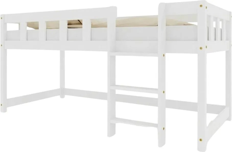Benlemi Nízká vyvýšená postel PLOTTY s žebříkem 90x200 cm Zvolte barvu: Světle šedá, Zvolte stranu: Vlevo, Zvolte variantu: Se závěsem