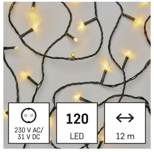 Vánoční osvětlení EMOS D4AW23 120LED řetěz 12m teplá bílá programy s časovačem