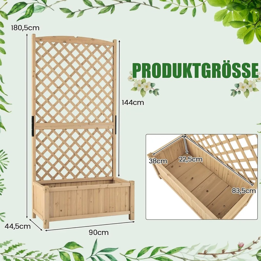 Costway 180 cm vysoká zahradní postel s mřížkou květináče a drenážními otvory