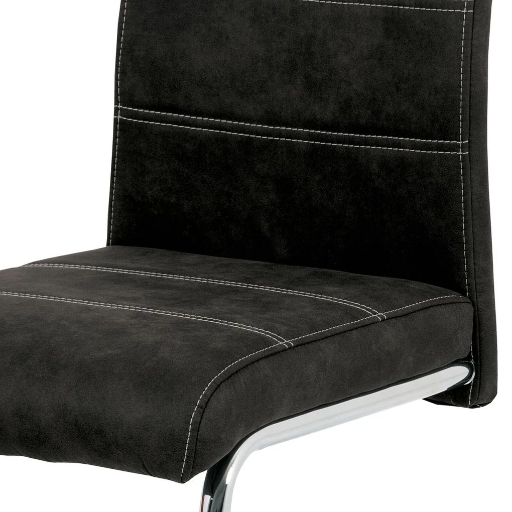 Jídelní židle FOTIA, černá látka v dekoru vintage kůže