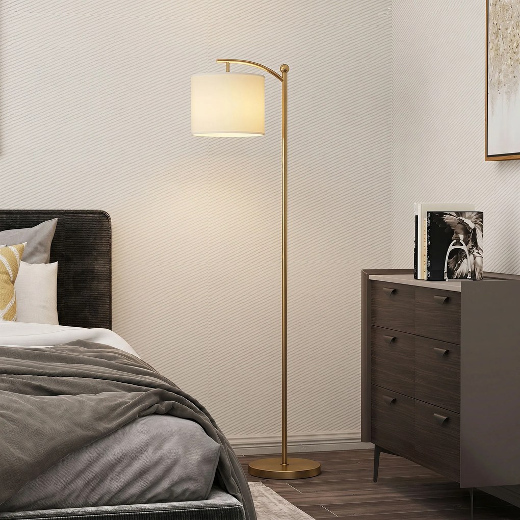 HOMCOM Stojací lampa, nastavitelné možnosti osvětlení, nožní spínač, dálkové ovládání, kov, zlatá
