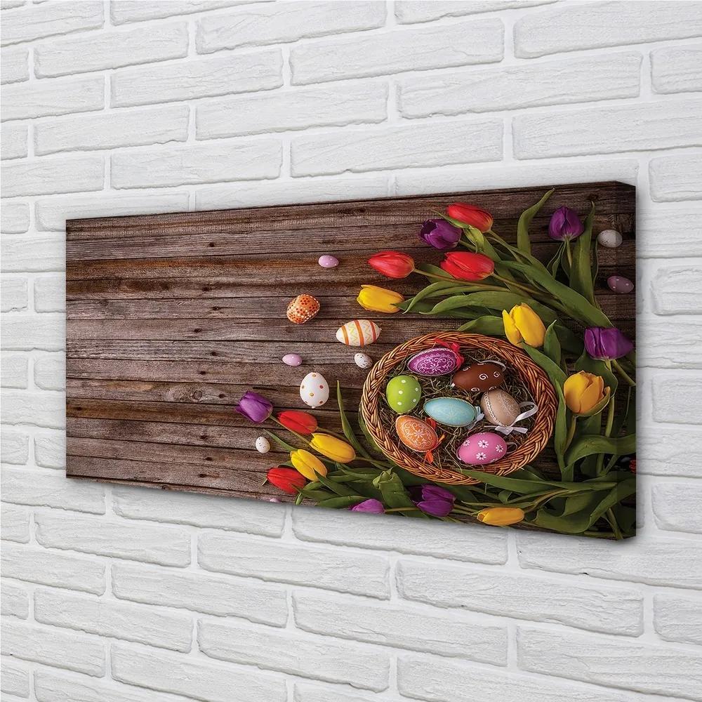 Obrazy na plátně Vajíčka tulipány desky 100x50 cm