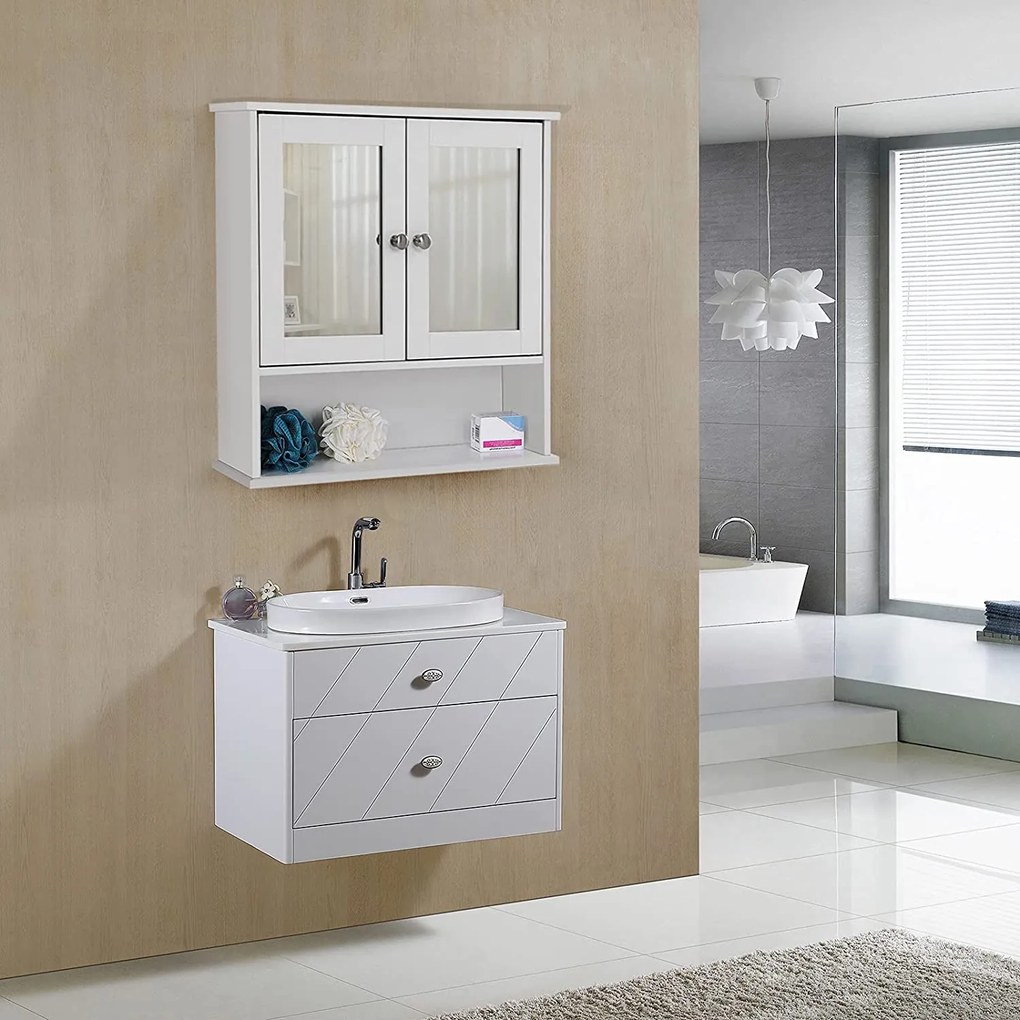 Vasagle Koupelnová skříňka bílá se zrcadlem 56x58 cm