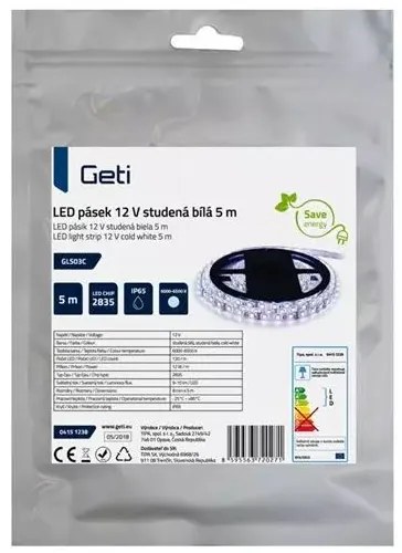 LED pásek 12V 2835  120LED/m IP65 max. 12W/m bílá studená (cívka 5m) zalitý Geti