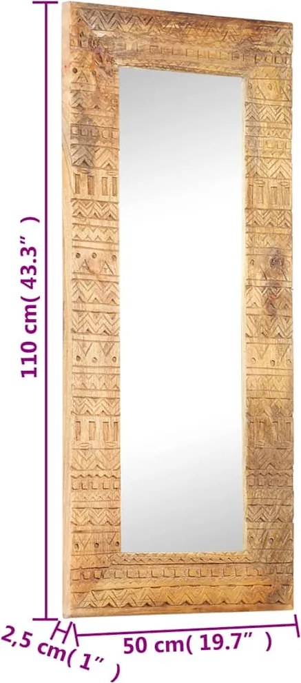 Ručně vyřezávané zrcadlo 110 x 50 x 2,5 cm masivní mangovník 321649