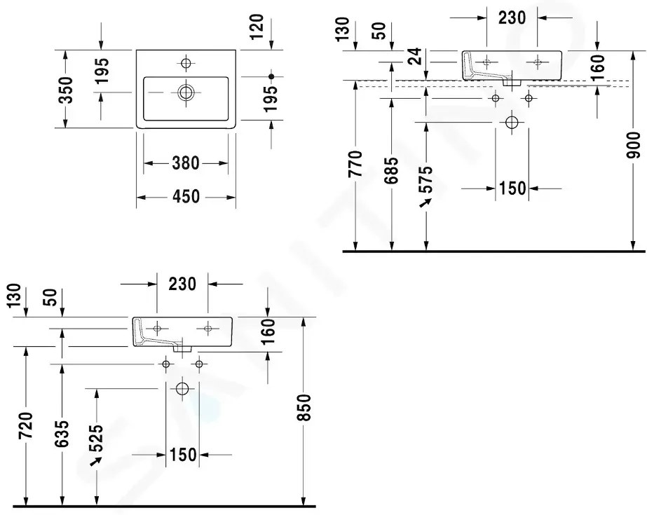 DURAVIT - Vero Umývátko nábytkové 450x350 mm, s 1 otvorem pro baterii, bílá (0704450027)