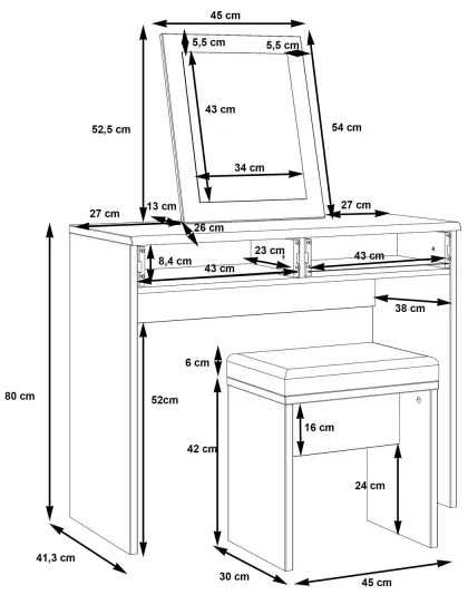 Toaletní stolek ERO + taburet hnědá/černá