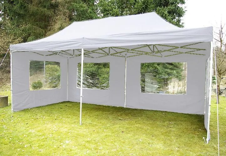 Nůžkový párty stan 3 × 6 m s bočními stěnami, bílý