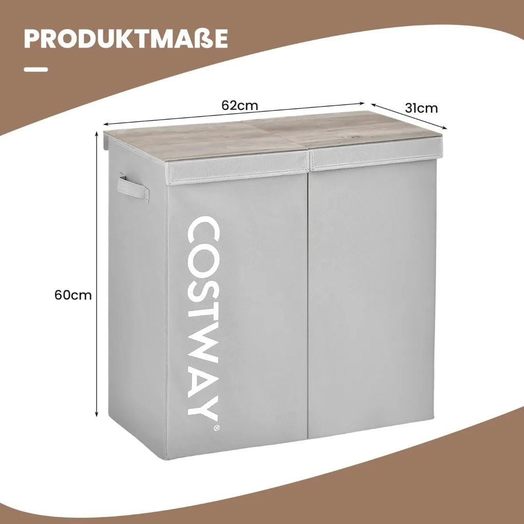 Costway 115 L 2 přihrádky koš na prádlo z netkané textilie s – 62 × 31 × 60 cm