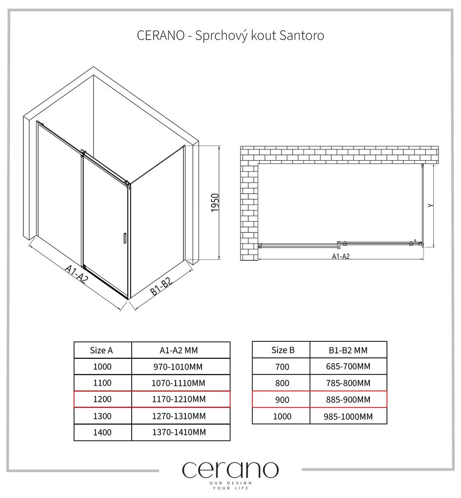 CERANO - Sprchový kout Santoro L/P - chrom, transparentní sklo - 120x90 cm - posuvný