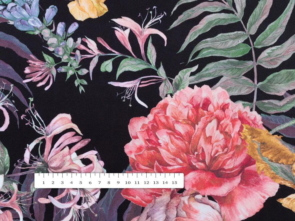 Biante Sametový běhoun na stůl Tamara TMR-019 Zahradní květy na černém 20x140 cm