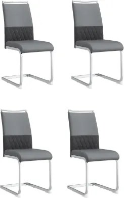 Aosom Sada 4 moderních a ergonomických jídelních židlí s vysokým opěradlem z umělé kůže a látky s efektem lnu, šedá