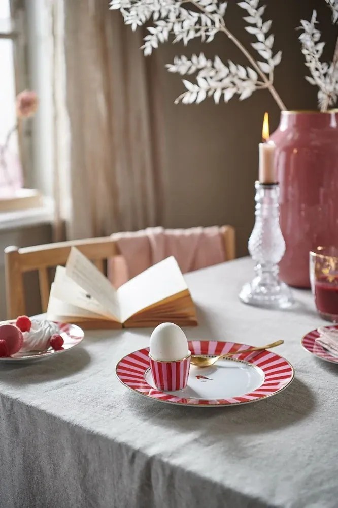 Pip Studio Love Birds stripes kalíšek na vajíčko, červeno-růžový (pruhovaný kalíšek na vajíčko)