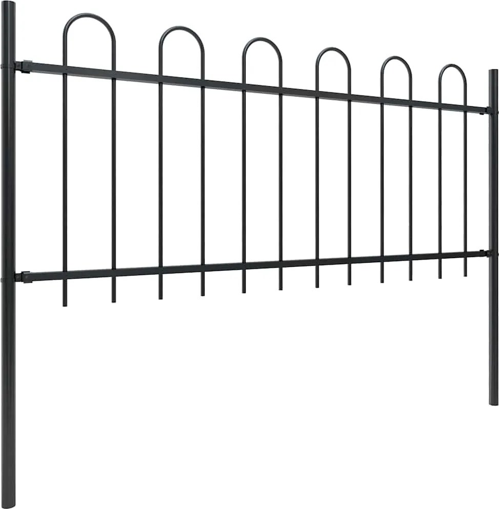 Zahradní plot s obloukem nahoře ocelový 838 x 80 cm černý 277651
