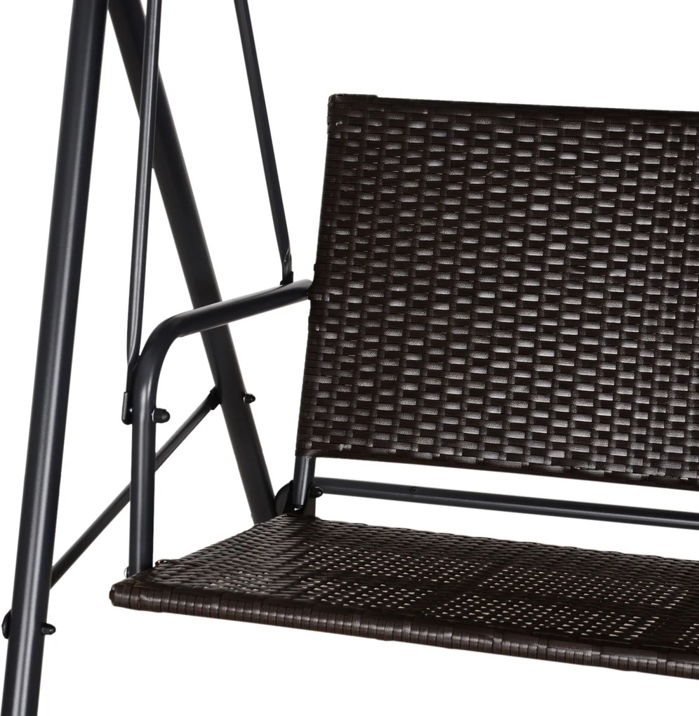 Outsunny Hollywoodský houpač 2-místný zahradní houpačka s nastavitelnou sluneční střechou, ocelový rám, ratan 140 x 110 x 151 cm