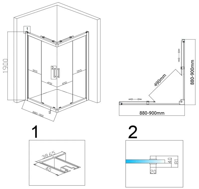 BPS-koupelny Čtvercový sprchový kout HYD-SK102B 90x90 chrom/transparent - bez vaničky
