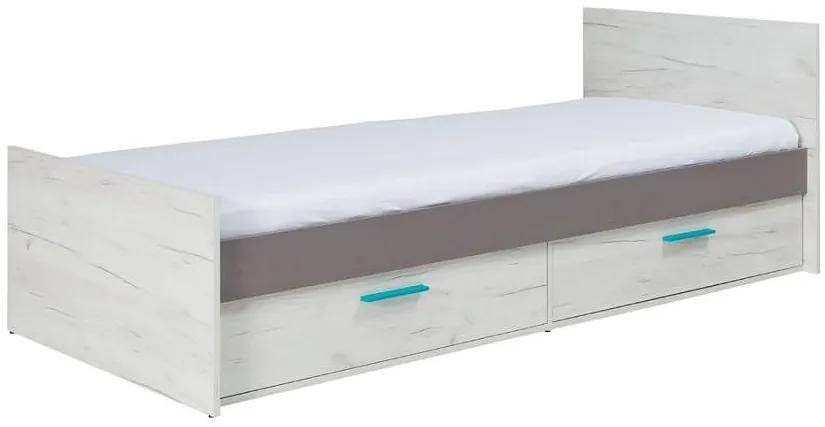 Studentská postel Larisa, LTD, dub craft bílý / šedá / tyrkysová