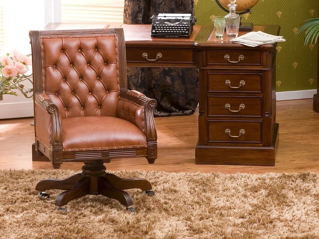 furniture-nabytek.cz - Kancelářské křeslo Camford z masivního mahagonu, lakované, hnědé – pravá kůže