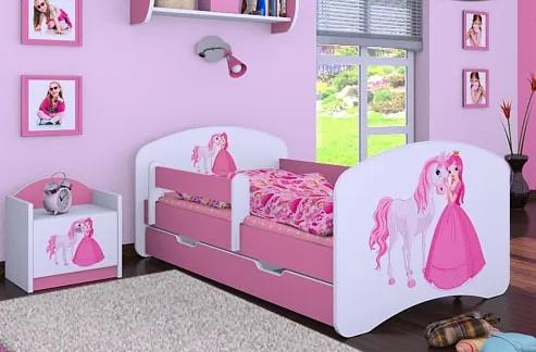 Svět pokojů Dětská postel Kevin - princezna s koníkem + matrace zdarma Barva: Růžová, Úložný prostor: Ne, Rozměr: 140x70 cm