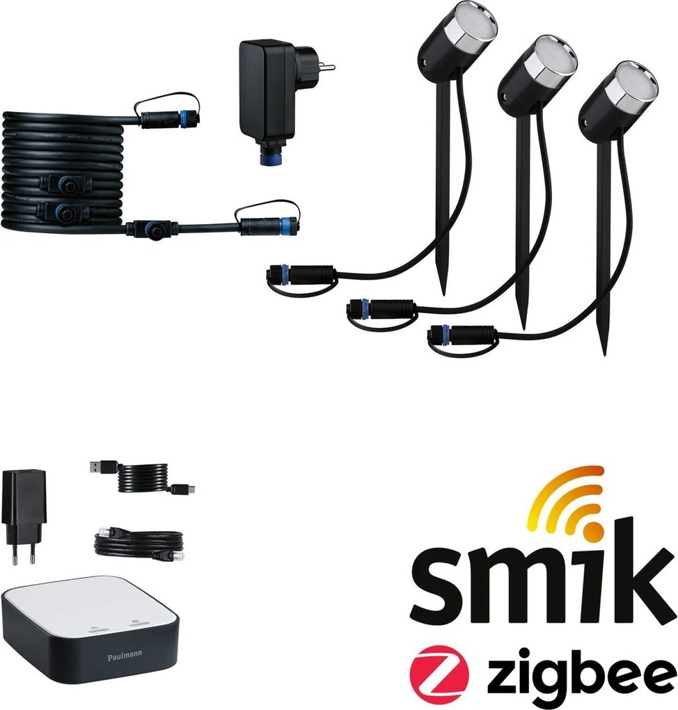 P 5183 Plug & Shine startovací sada Smart Home smik Gateway + LED bodové zahradní světlo Pike základní sada RGBW+ - PAULMANN