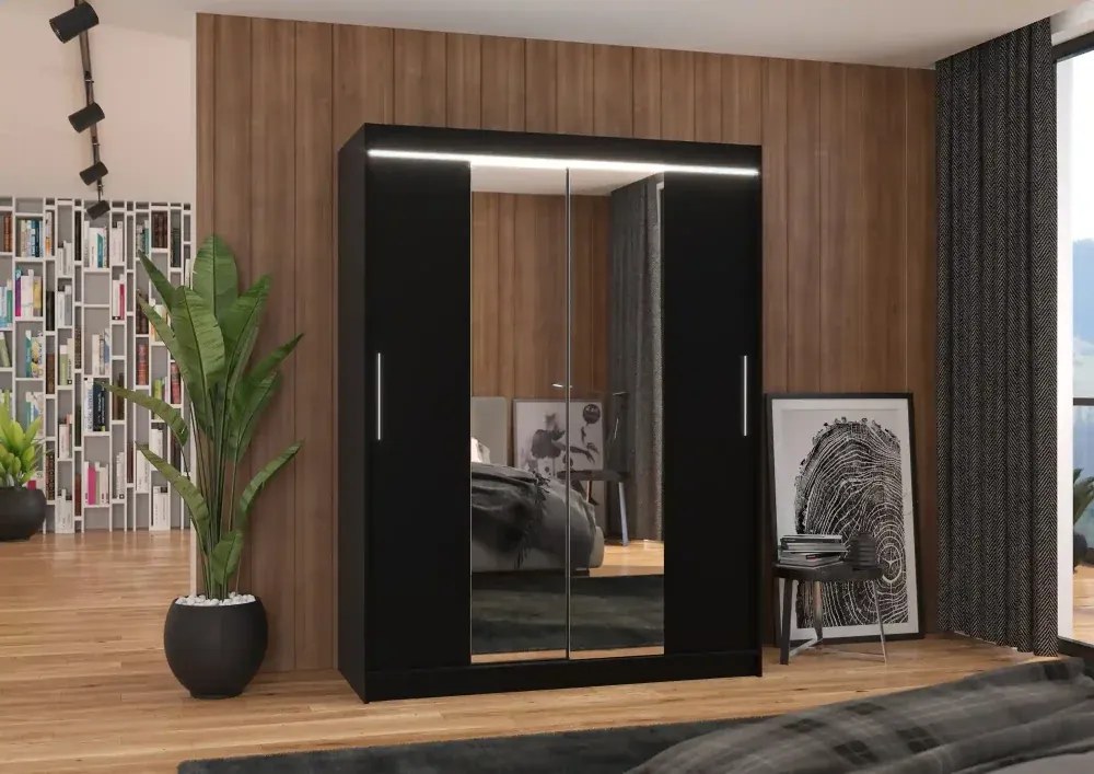 Posuvná skříň se zrcadlem a LED osvětlením INESS 150