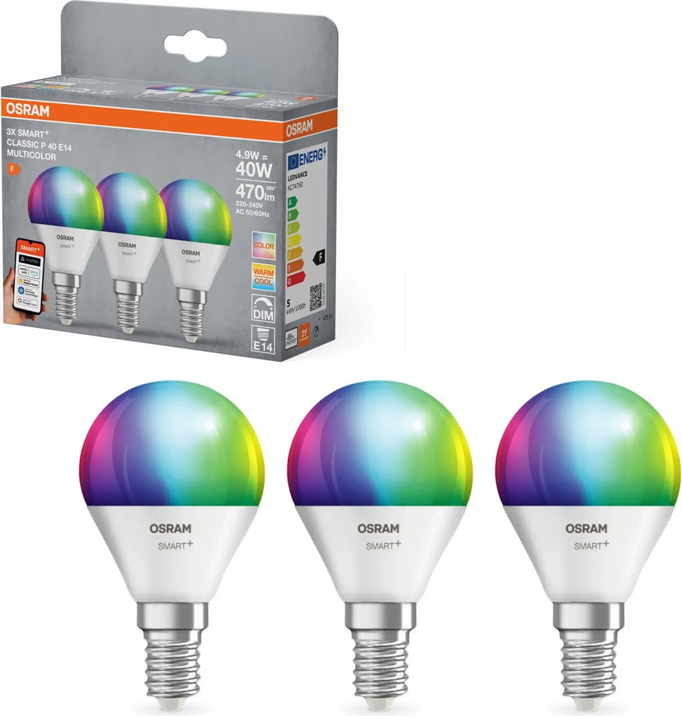 Osram Světelný zdroj »Smart Mat«, 3 kusy (P40, E14, 2700 K, Rgbw, matná)