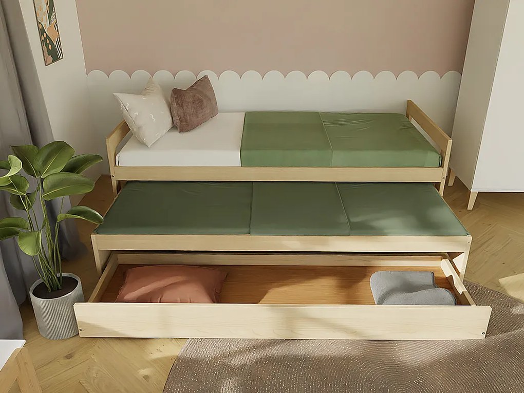 Benlemi Jednolůžková postel SIMPLY 90x200 3v1 s přistýlkou a úložným šuplíkem Zvolte barvu: Cihlová