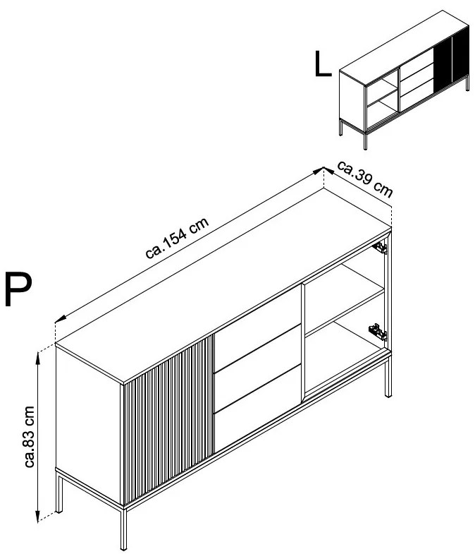 Komoda se zásuvkami Sento, černá/dub wotan, s osvětlením
